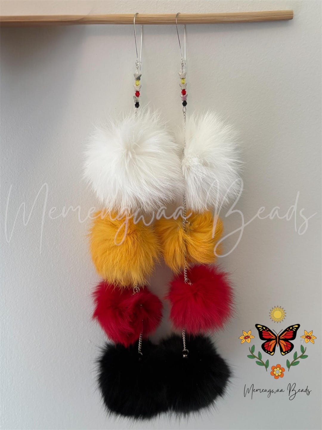 Indigenous Tiered Rabbit Fur Pom Earrings - Etsy