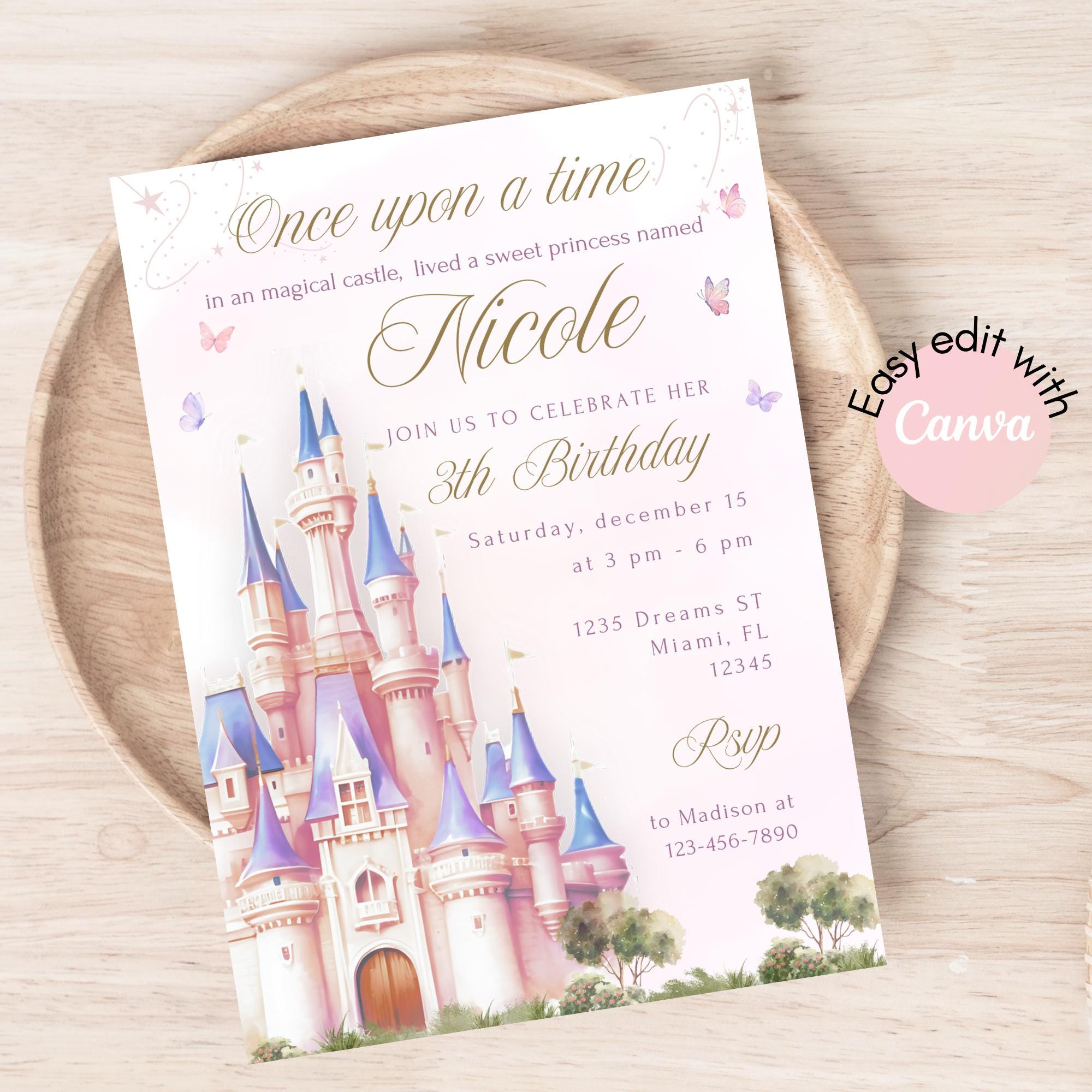 Royal Princesses Magical Birthday Party Invite, Editable Pink Princess ...