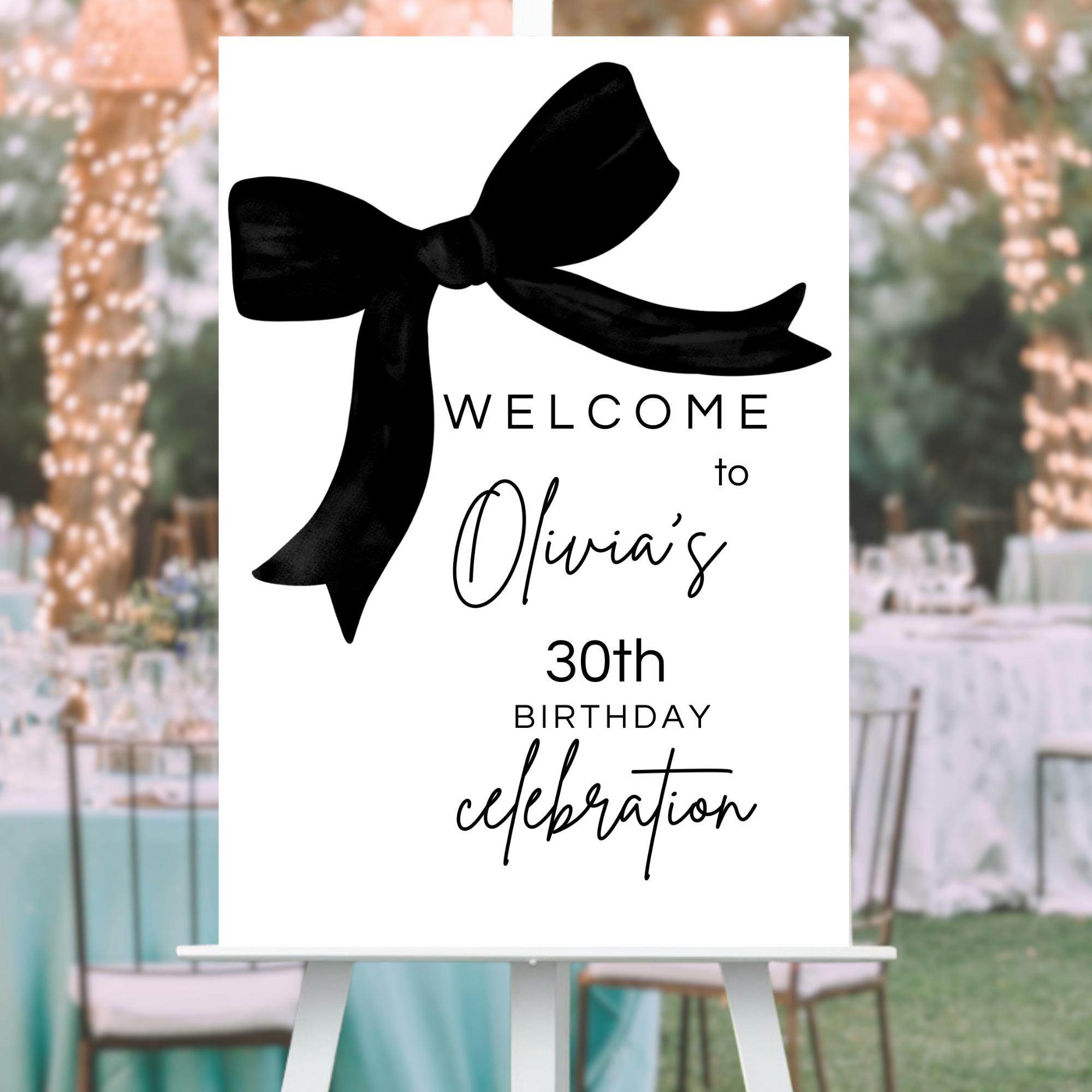 Birthday Welcome Sign Black Bow, Welcome Poster Editable Bow Coquette ...