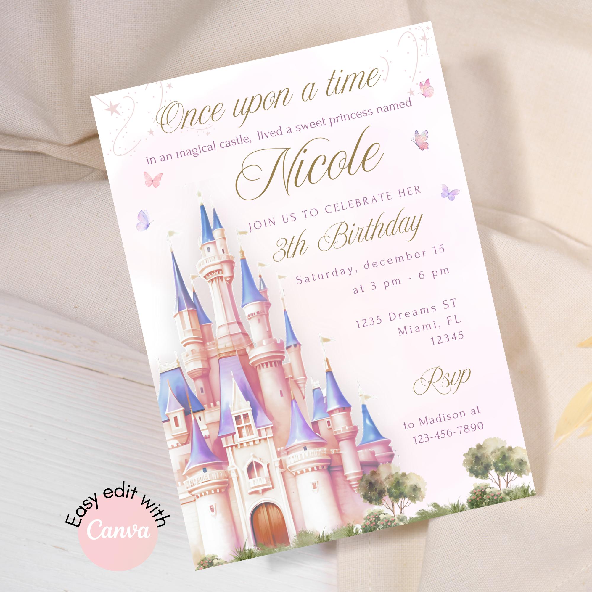 Royal Princesses Magical Birthday Party Invite, Editable Pink Princess ...