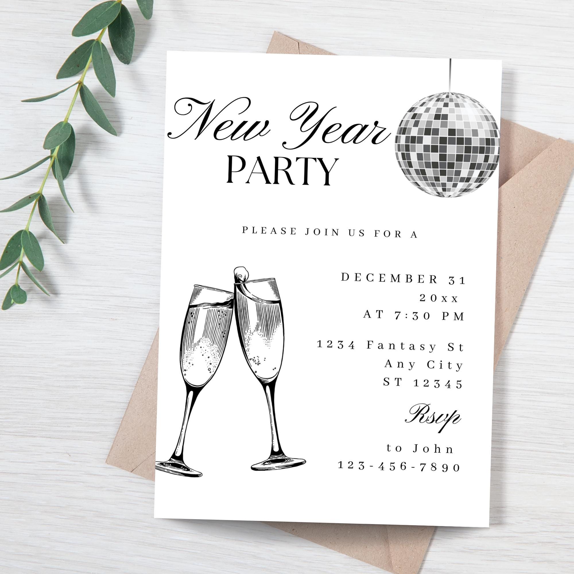 Printable New Year's Invitation, New Years Party, Invite Template New ...