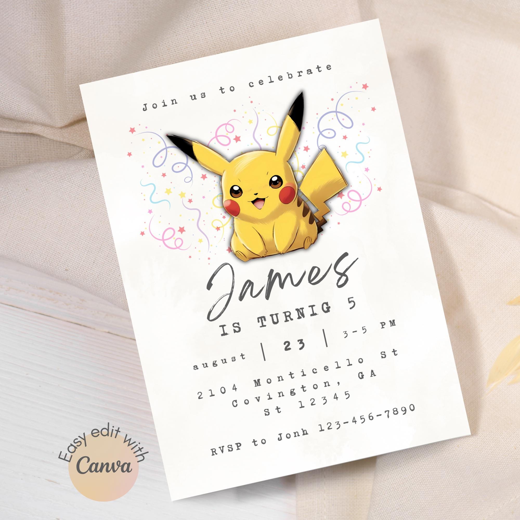 Pika Birthday Invitation, Pika Birthday Party Template, Poke Boys ...