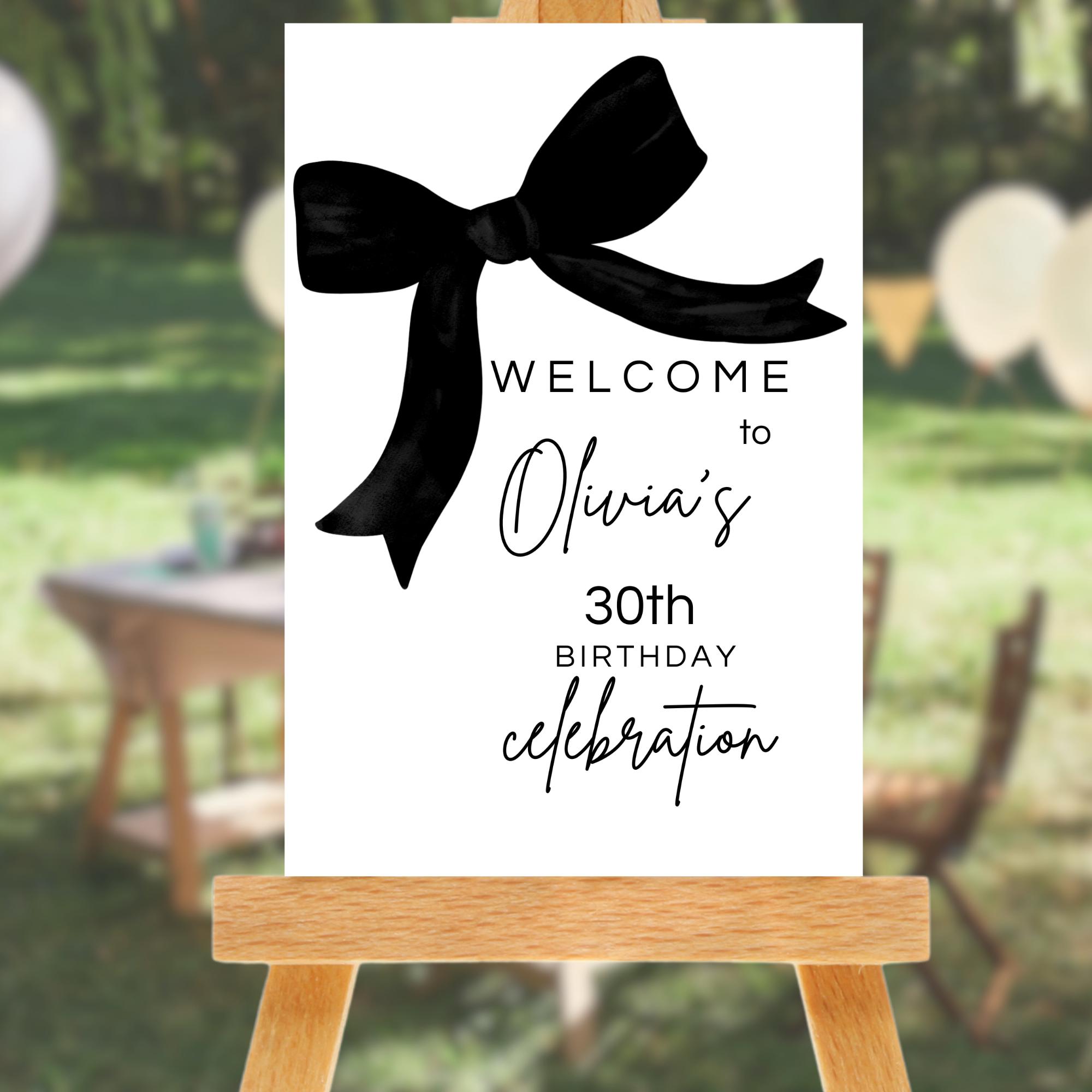 Birthday Welcome Sign Black Bow, Welcome Poster Editable Bow Coquette ...