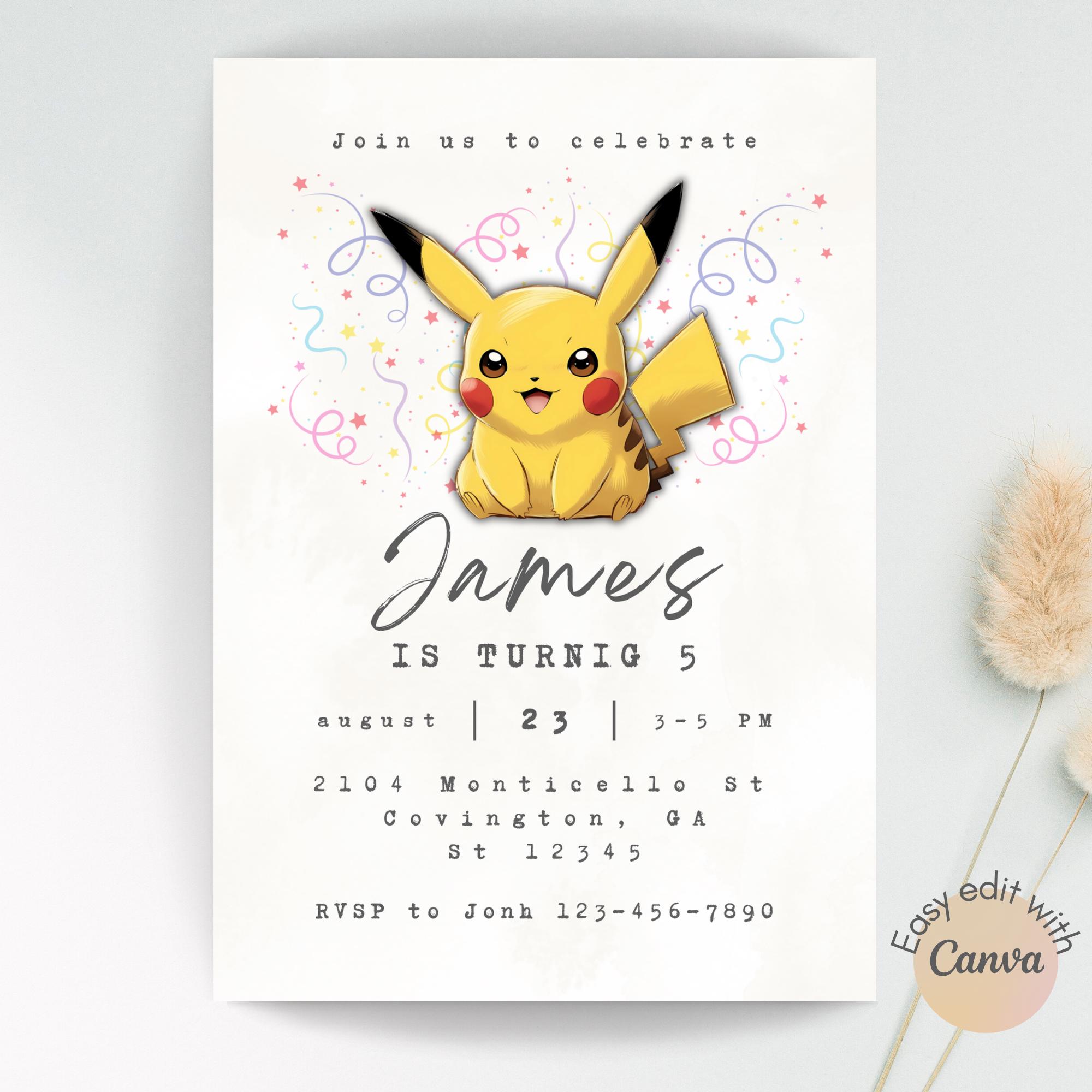 Pika Birthday Invitation, Pika Birthday Party Template, Poke Boys ...