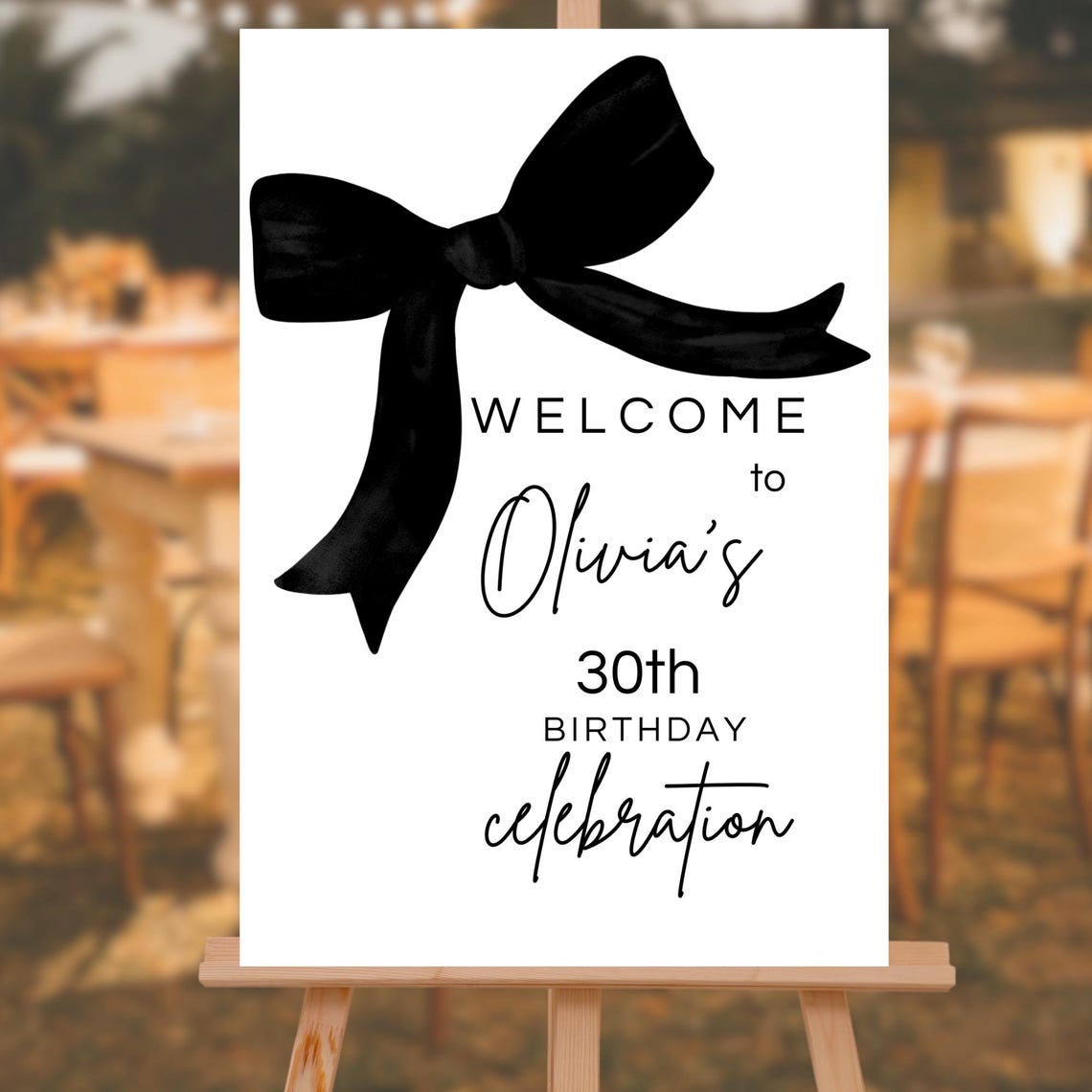 Birthday Welcome Sign Black Bow, Welcome Poster Editable Bow Coquette ...