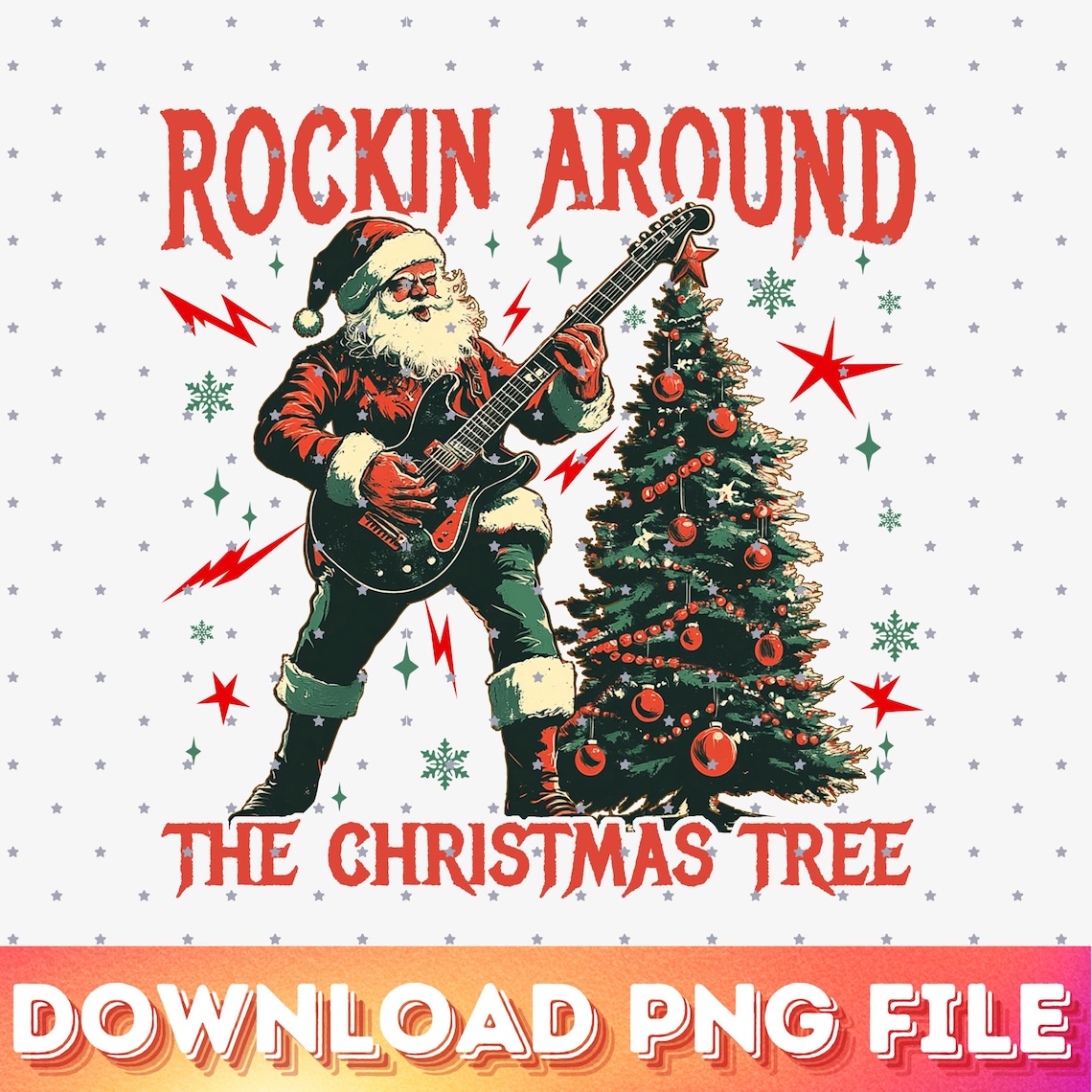 Rockin Around the Christmas Tree PNG, Biker Christmas Png, Retro Santa ...