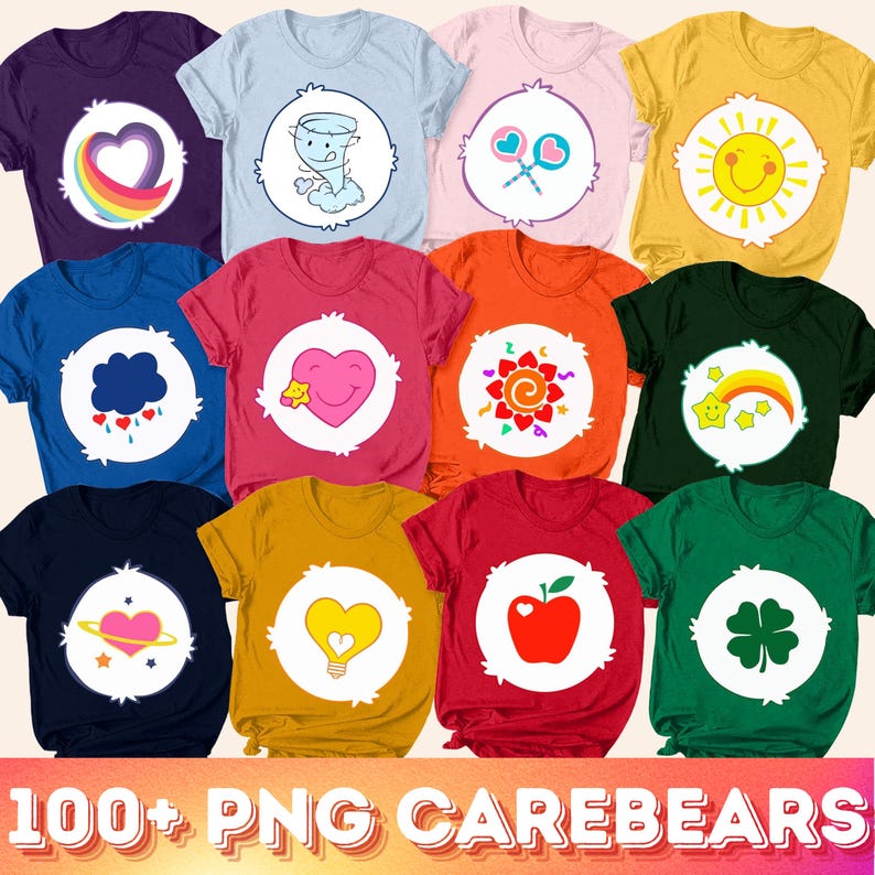 100 Care Bears Belly Badges PNG Bundle Care Bear Belly Badges T Shirt ...