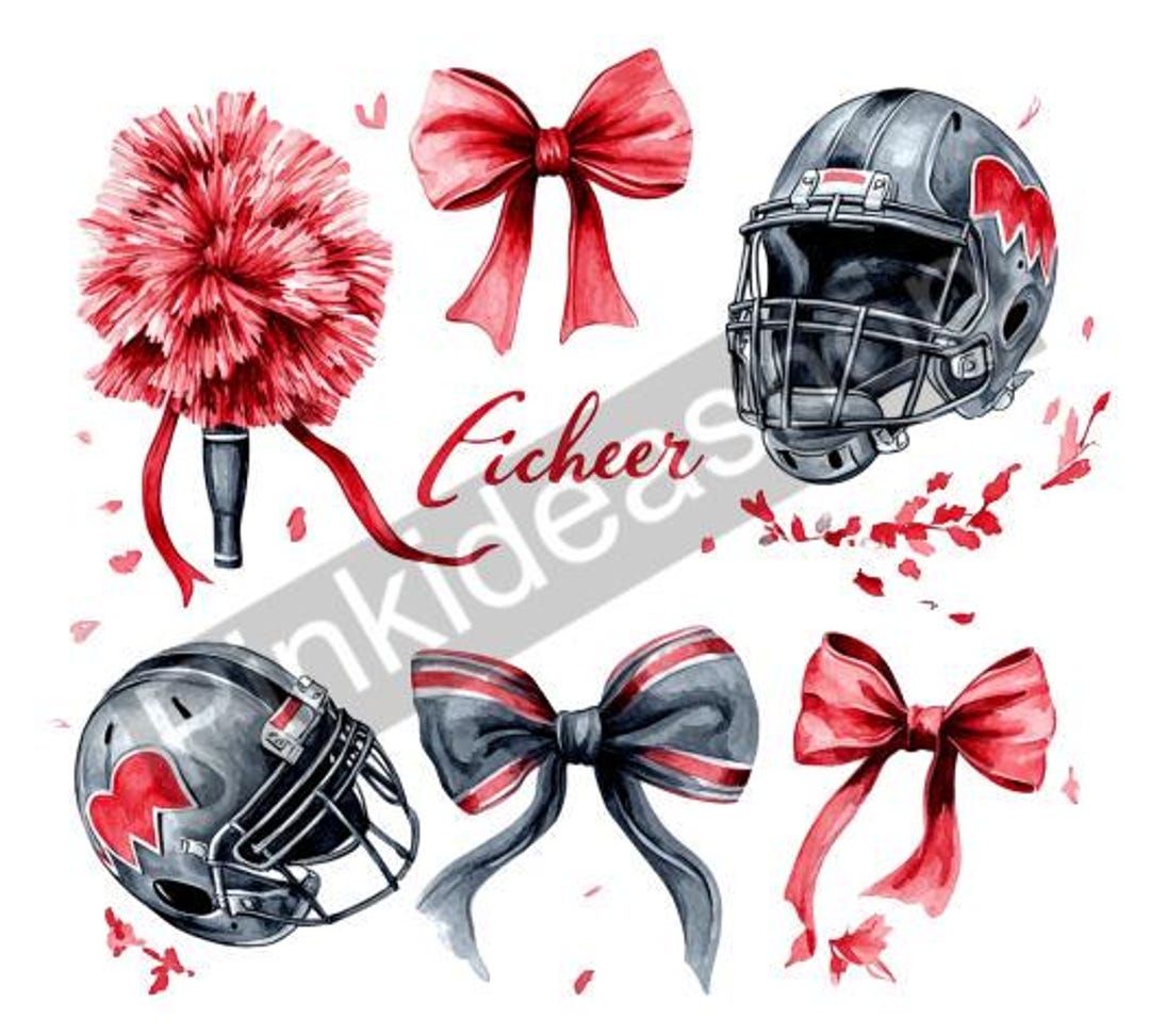 Cheer Football Coquette Bows PNG Pom Poms Football Sublimation Digital ...
