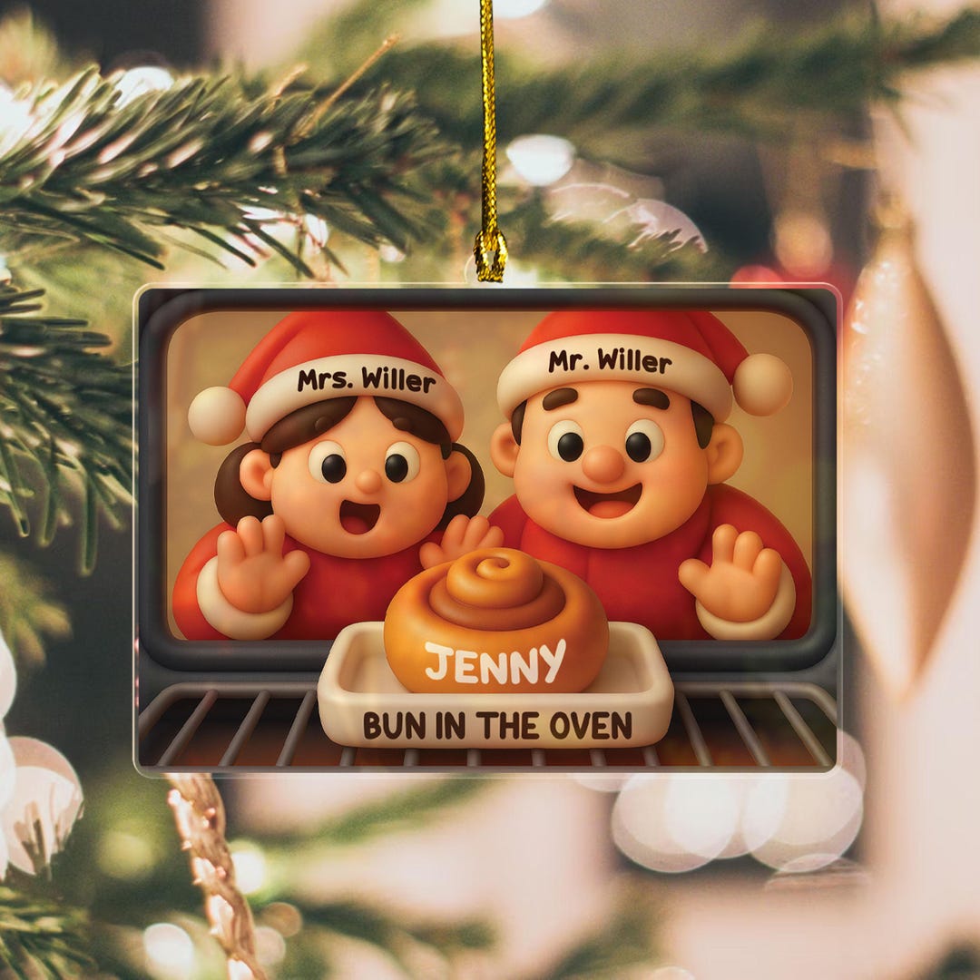 Bun in the Oven Ornament, Custom Baby Name Pregnancy Announcement ...