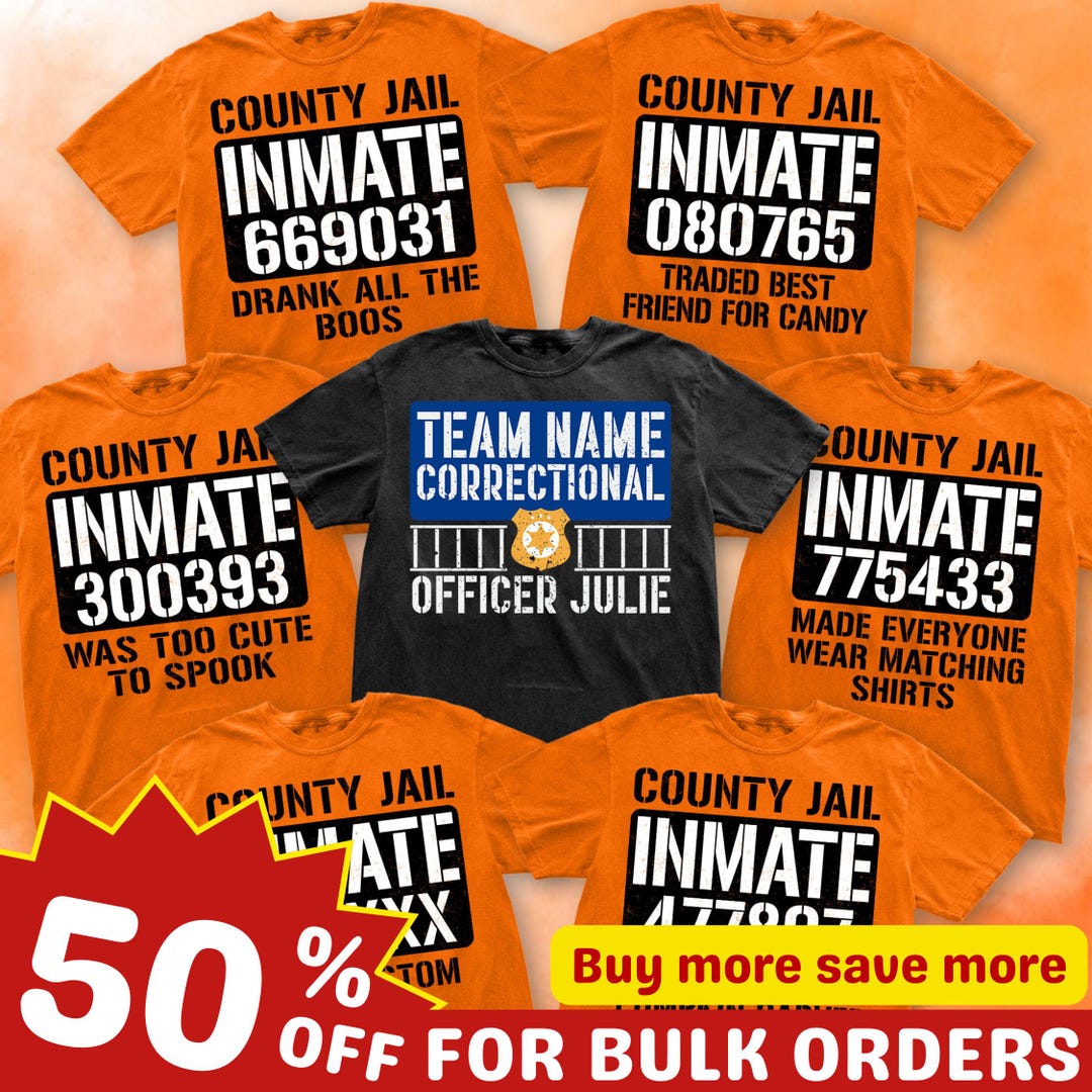 Custom Jail Inmate Halloween Costume Shirts, Prisoners and Cop, Prison ...