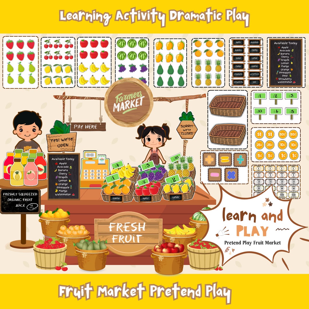 Fruit Stand Set, Printable Dramatic Play, Pretend Play, Educational Toy ...