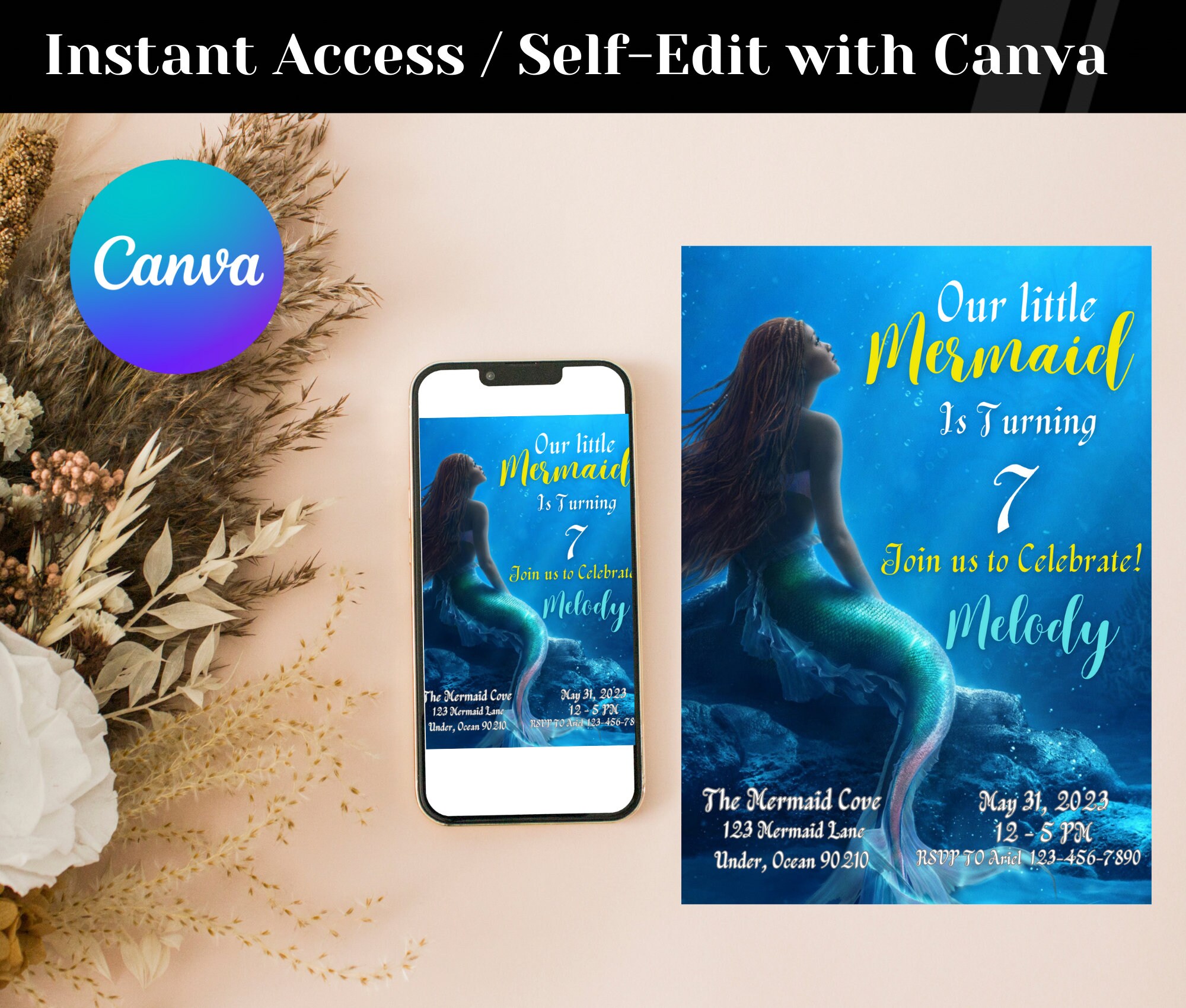 The Little Mermaid Birthday Party Invitation, Live Action the Little ...