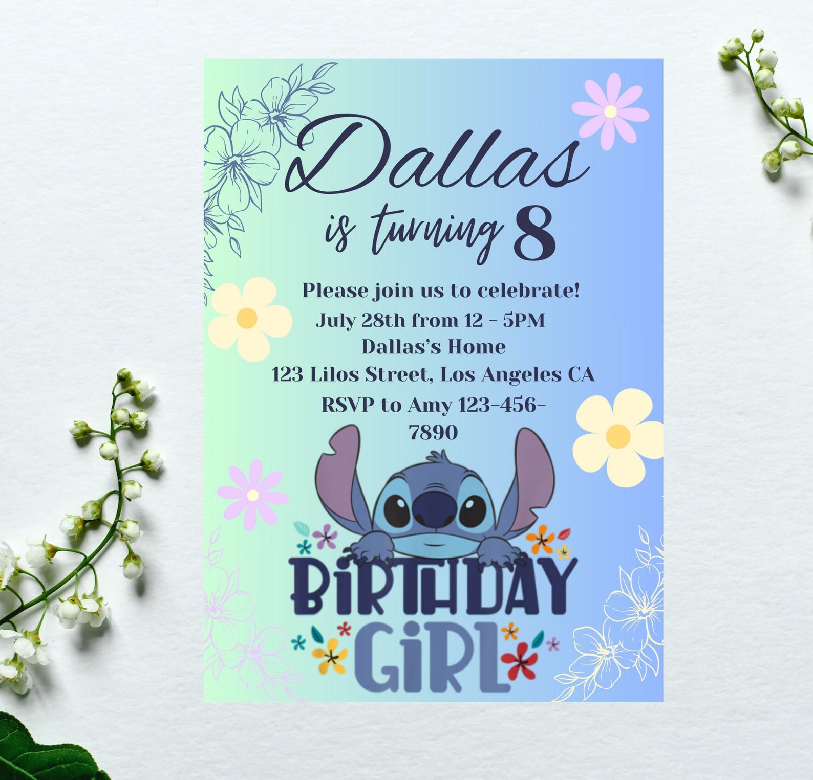Lilo and Stitch Girl Party Invitation, Disney Lilo and Stitch the Movie ...