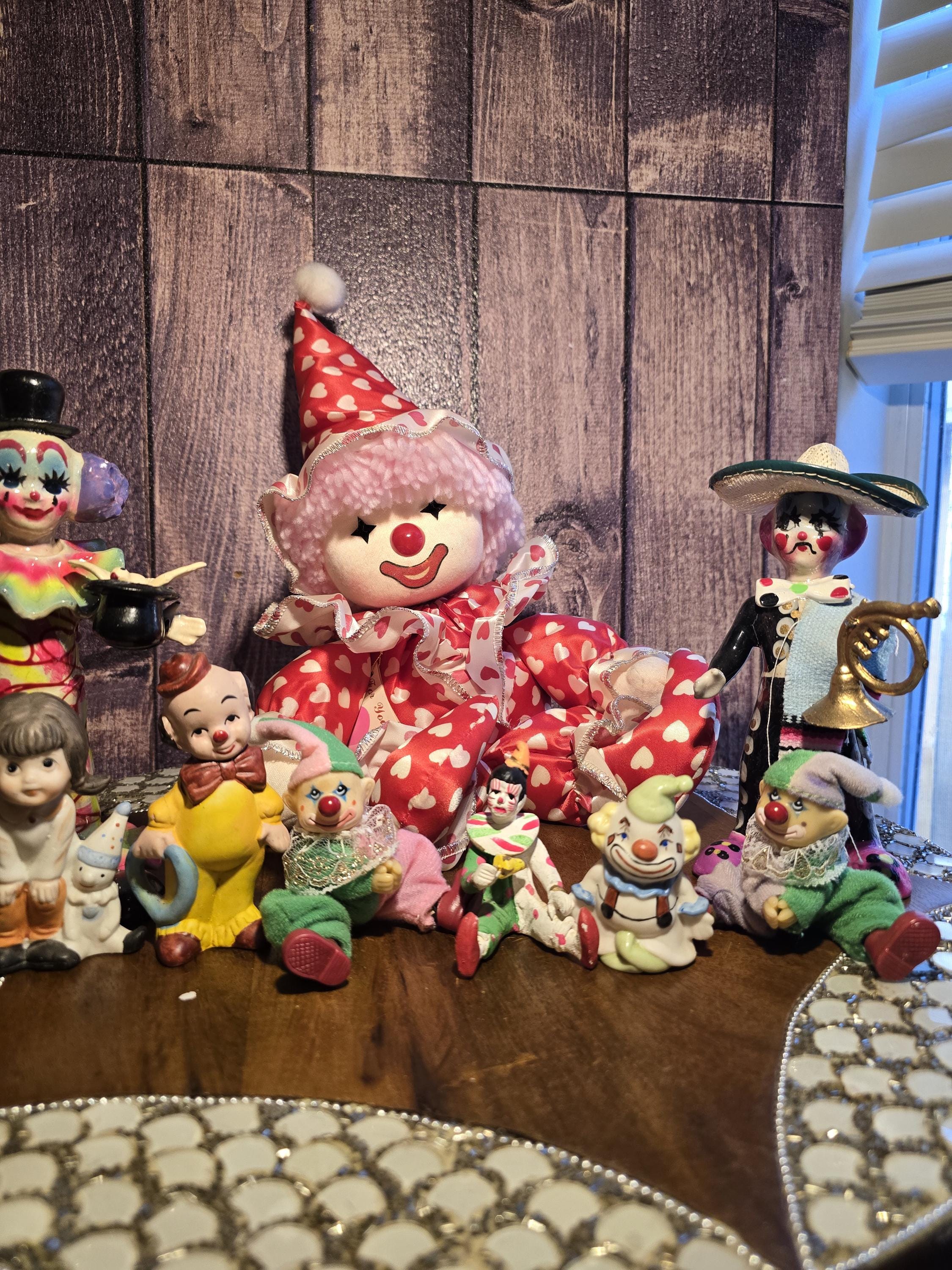 Set of 9 Vintage Clown Figurines – Mixed Lot Ceramic & Plush – Circus ...
