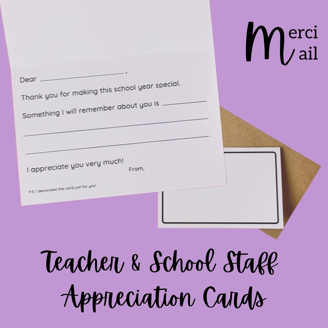 Teacher and School Staff Appreciation Cards - Etsy