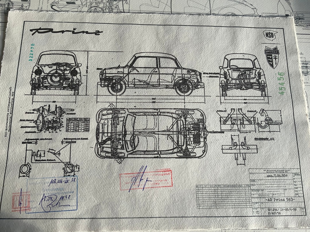 NSU Prinz 40 1958 Design Drawing ART Work Blueprint - Etsy