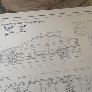 BMW E36 M3 Coupe Design Drawing ART Work Blueprint - Etsy