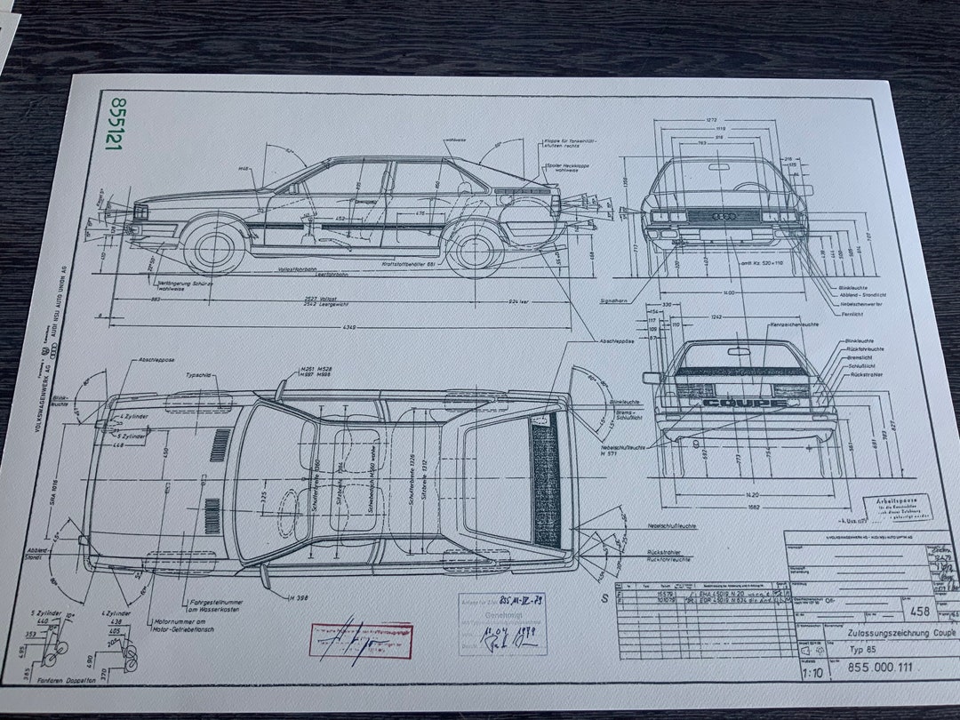 Audi Type 85 Coupe 1979 Construction Drawing ART Work Blueprint - Etsy