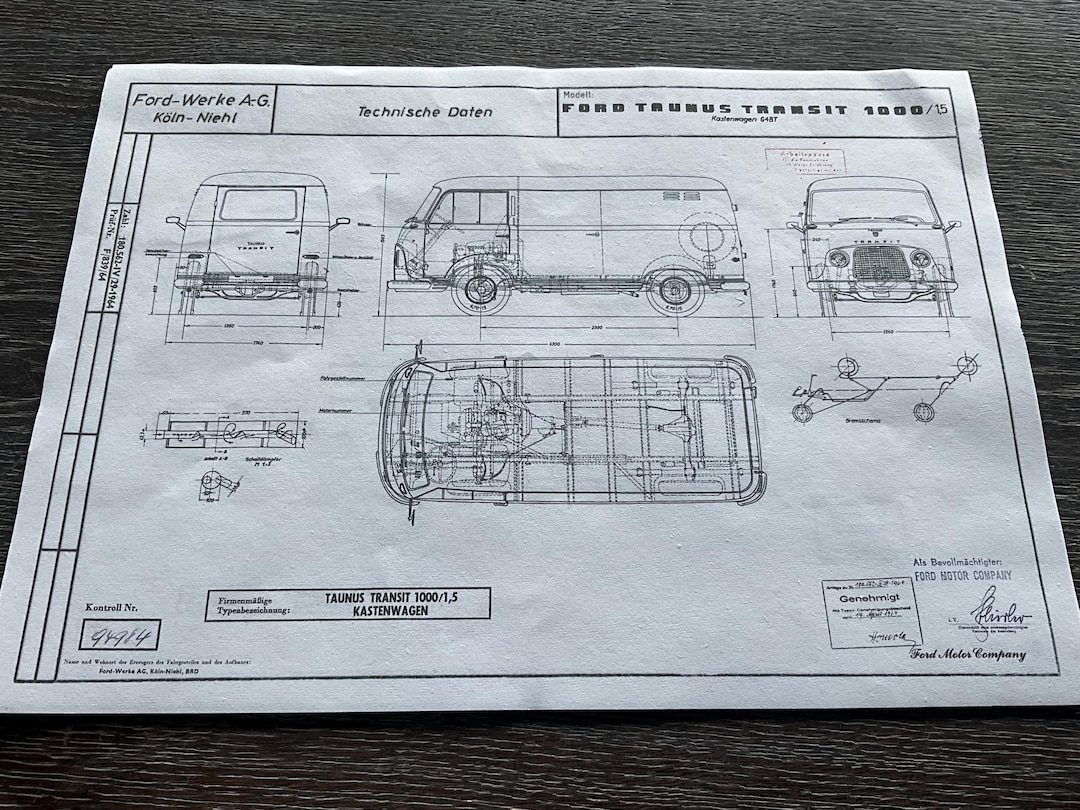 Ford Taunus Transit 1000 /1,5 Panel Van G4BT Construction Drawing ART ...