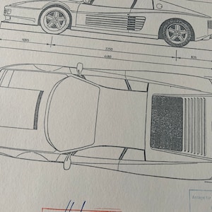 Construction Drawing ART Work Ferrari 512 TR 1990 - Etsy