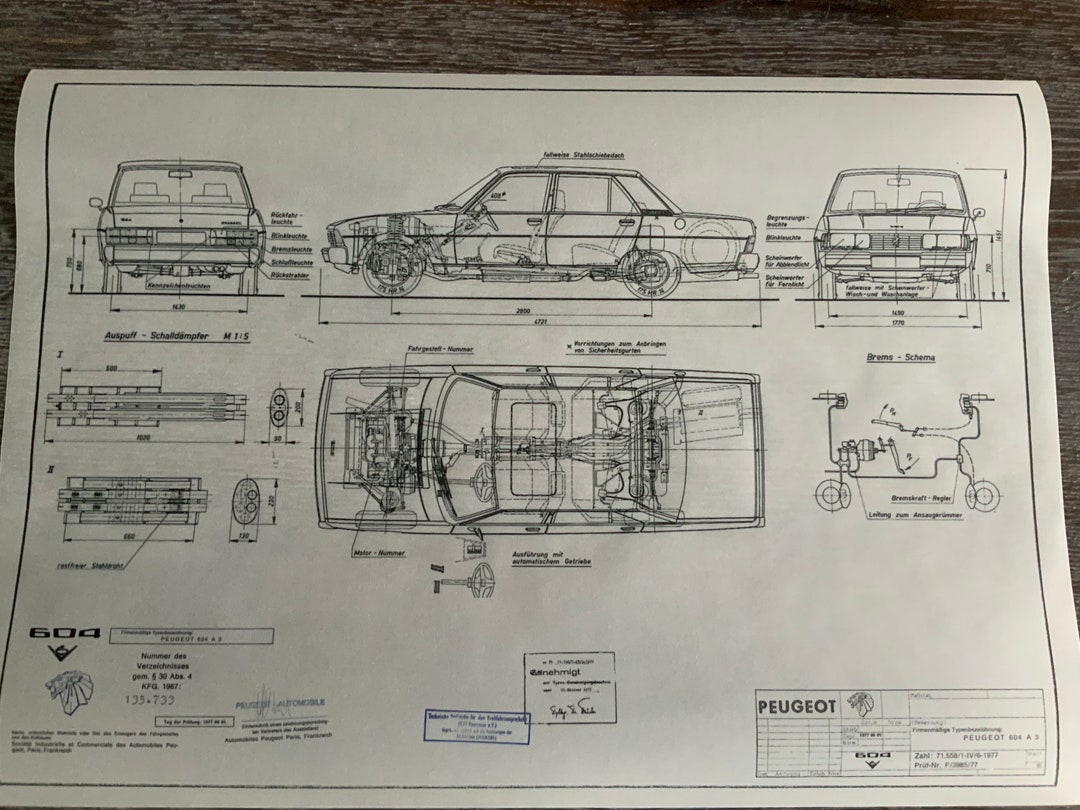 Peugeot 604 A3 1977 Construction Drawing ART Work - Etsy