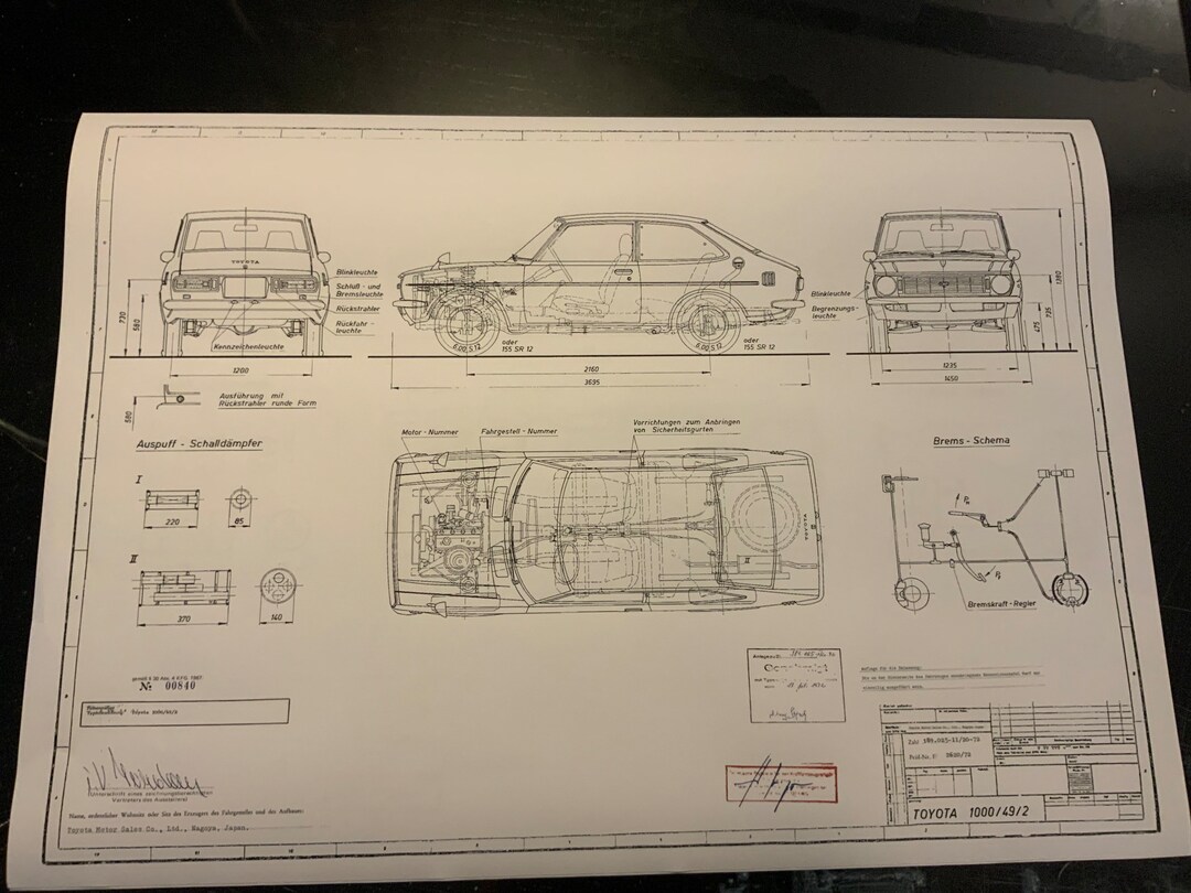 Toyota 1000 / 49 2 1972 Construction Drawing ART Work Blueprint - Etsy