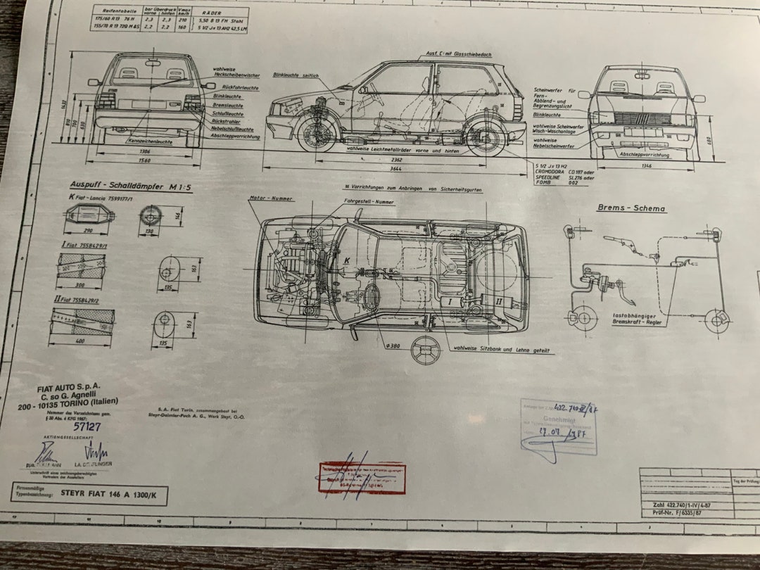 Fiat Uno 146 Facelift 1987 Construction Drawing Artwork - Etsy