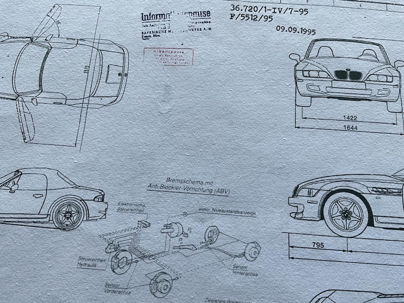 BMW E36 Z3 Roadster Artwork Construction Drawing Blueprint - Etsy