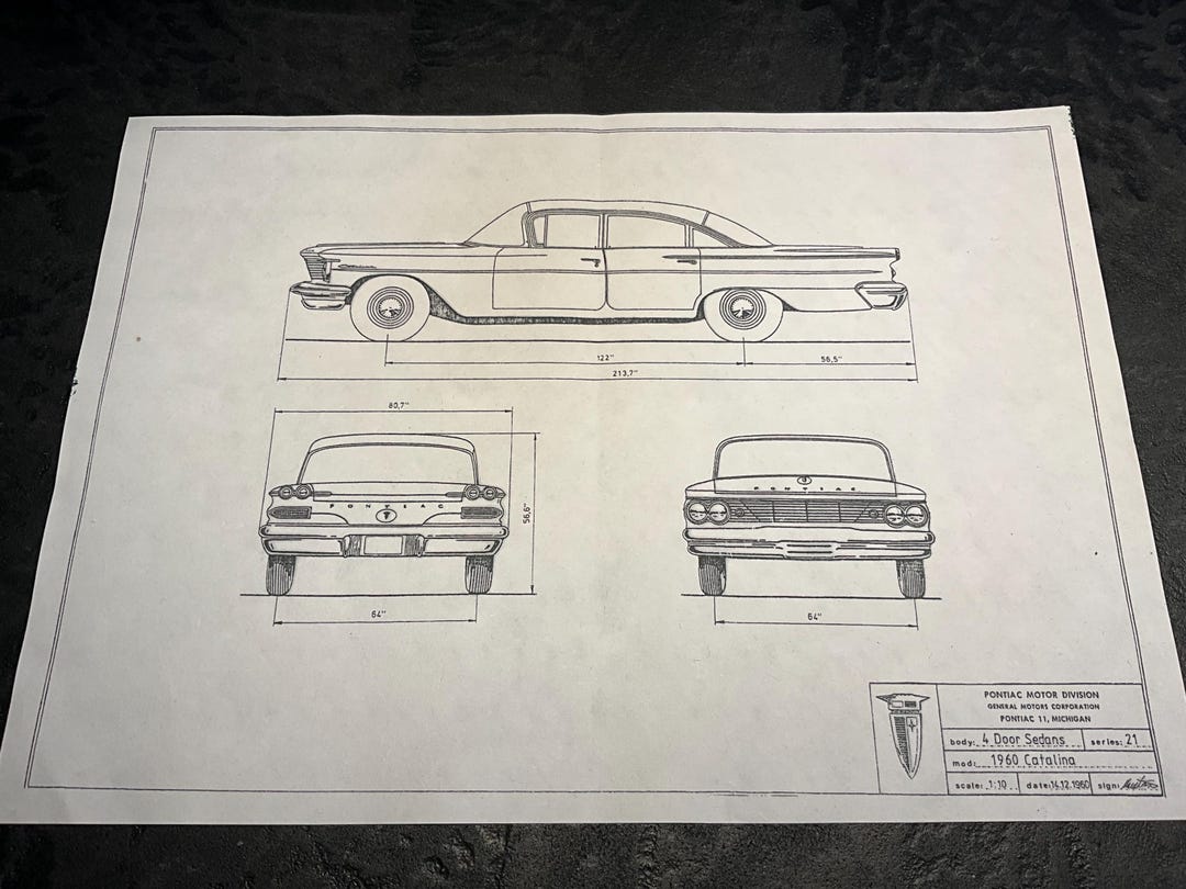 Pontiac Catalina 1960 General Motors Design Drawing ART Work - Etsy