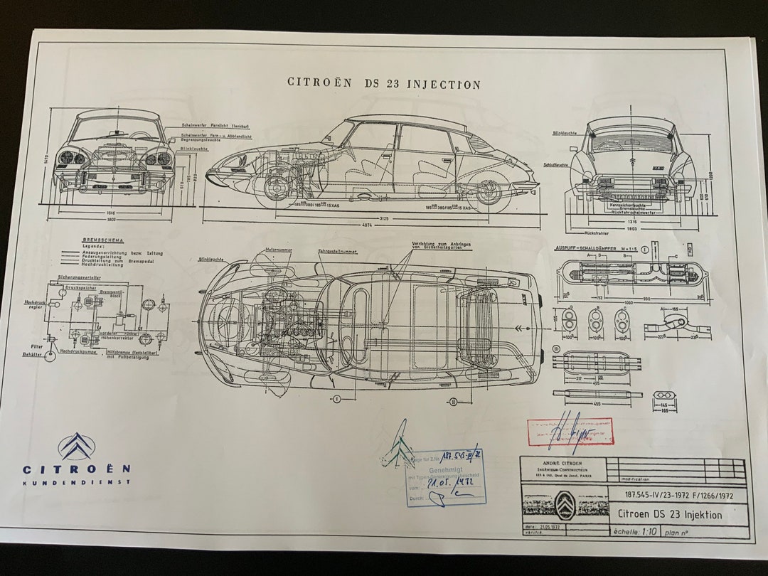Citroen DS 23 Injection 1972 Construction Drawing ART Work Blueprint - Etsy