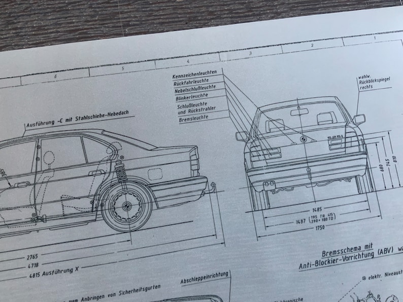 BMW E34 525i 1987 Design Drawing Artwork - Etsy