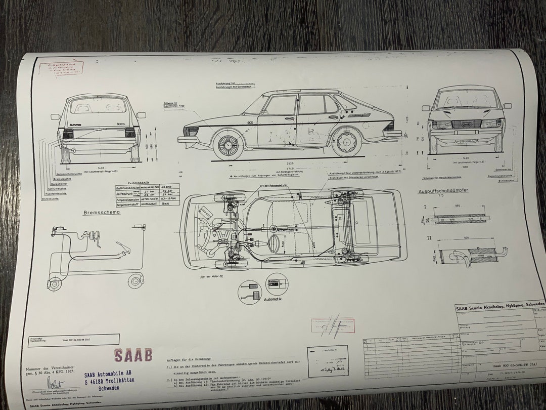 Saab 900 GL-5 Ca -tm (TA) 19078 Construction Drawing ART Work Blueprint ...