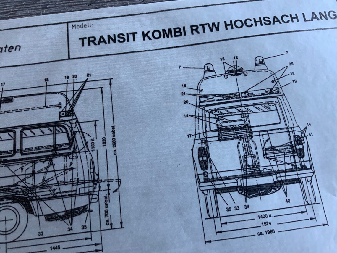 Ford Transit RTW High Roof Long Construction Drawing ART Work Blueprint ...