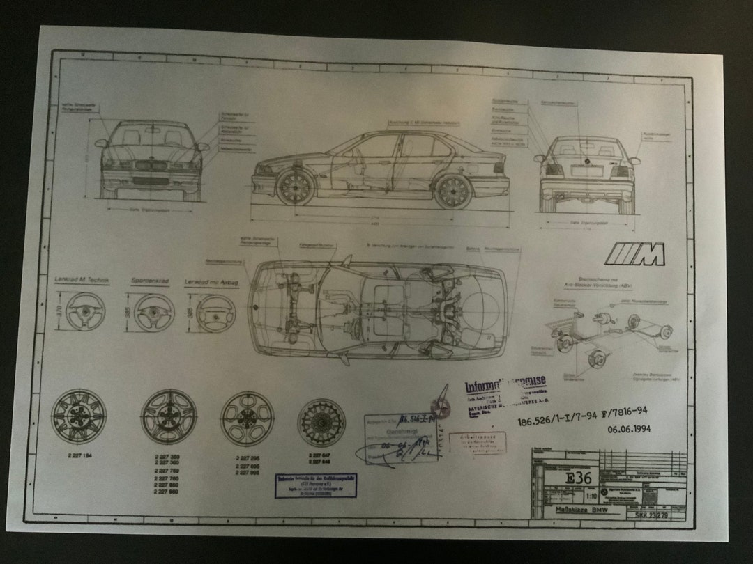 BMW E36 M Coupé Sedan Design Drawing ART Work - Etsy