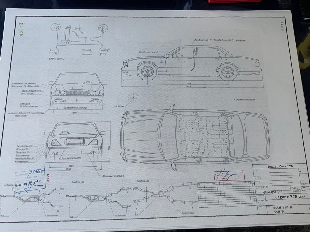 Jaguar XJR 300 1994 Limousine Construction Drawing ART Work Blueprint ...