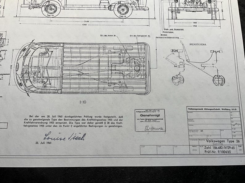 VW T1 Type 26 Kombi 1965 Flatbed Design Drawing ART Work Blueprint - Etsy