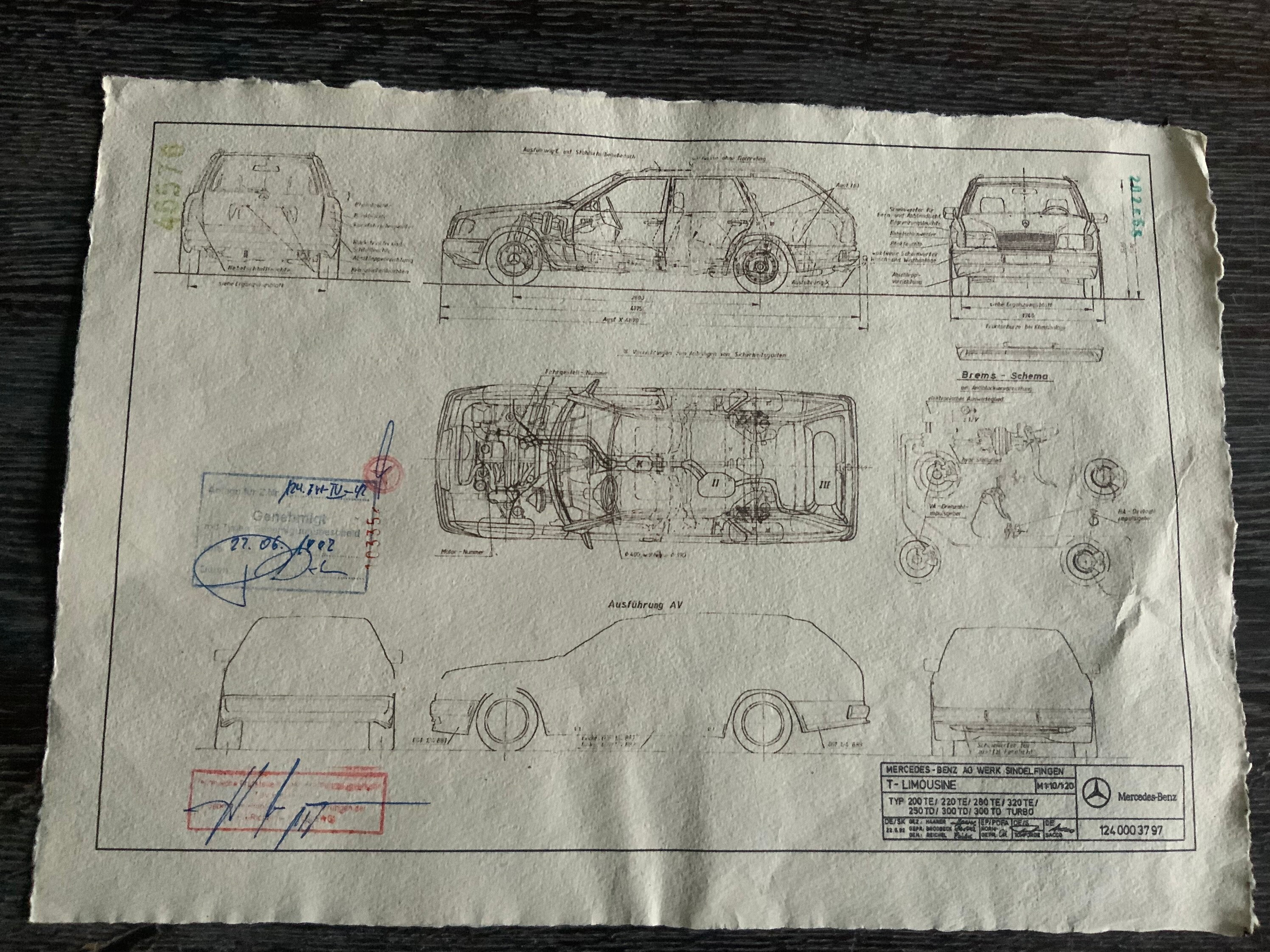 Mercedes W124 Estate 1994 Blueprint Construction Drawing ART work