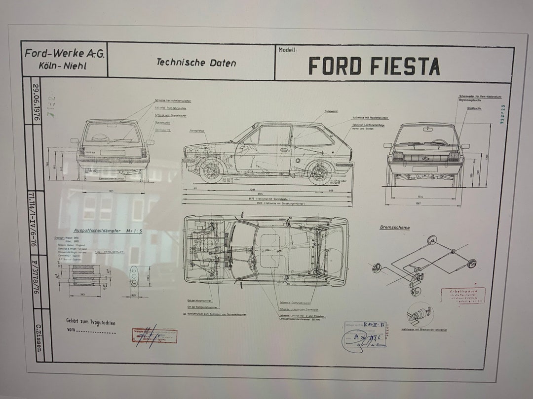 Ford Fiesta 1976 1st Generation Construction Drawing / Blueprint ART ...