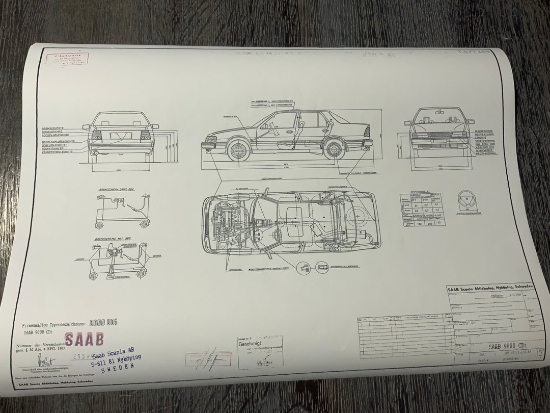 Saab 9000 CDI 1989 Engineering Drawing ART Work Blueprint - Etsy