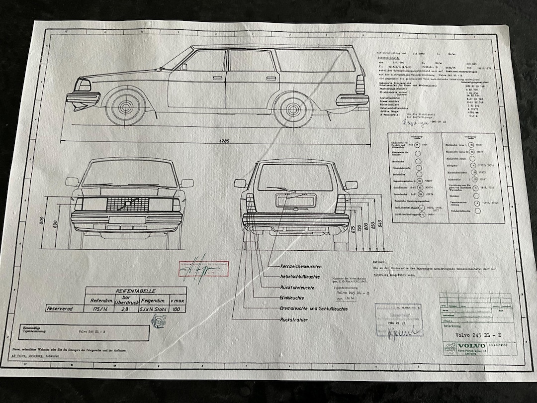 Volvo 245 DL -E From 1980 Facelift Construction Drawing ART Work ...