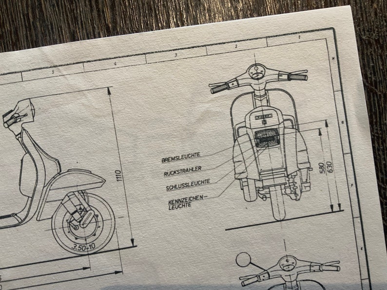 Vespa P 200 E 1978 Construction Drawing ART Work Blueprint - Etsy