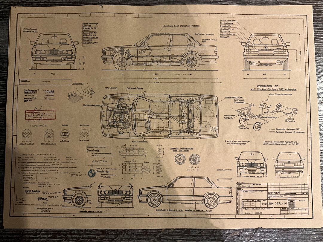 E30 BMW 325i Sport Package VFL 1985 Construction Drawing Artwork - Etsy
