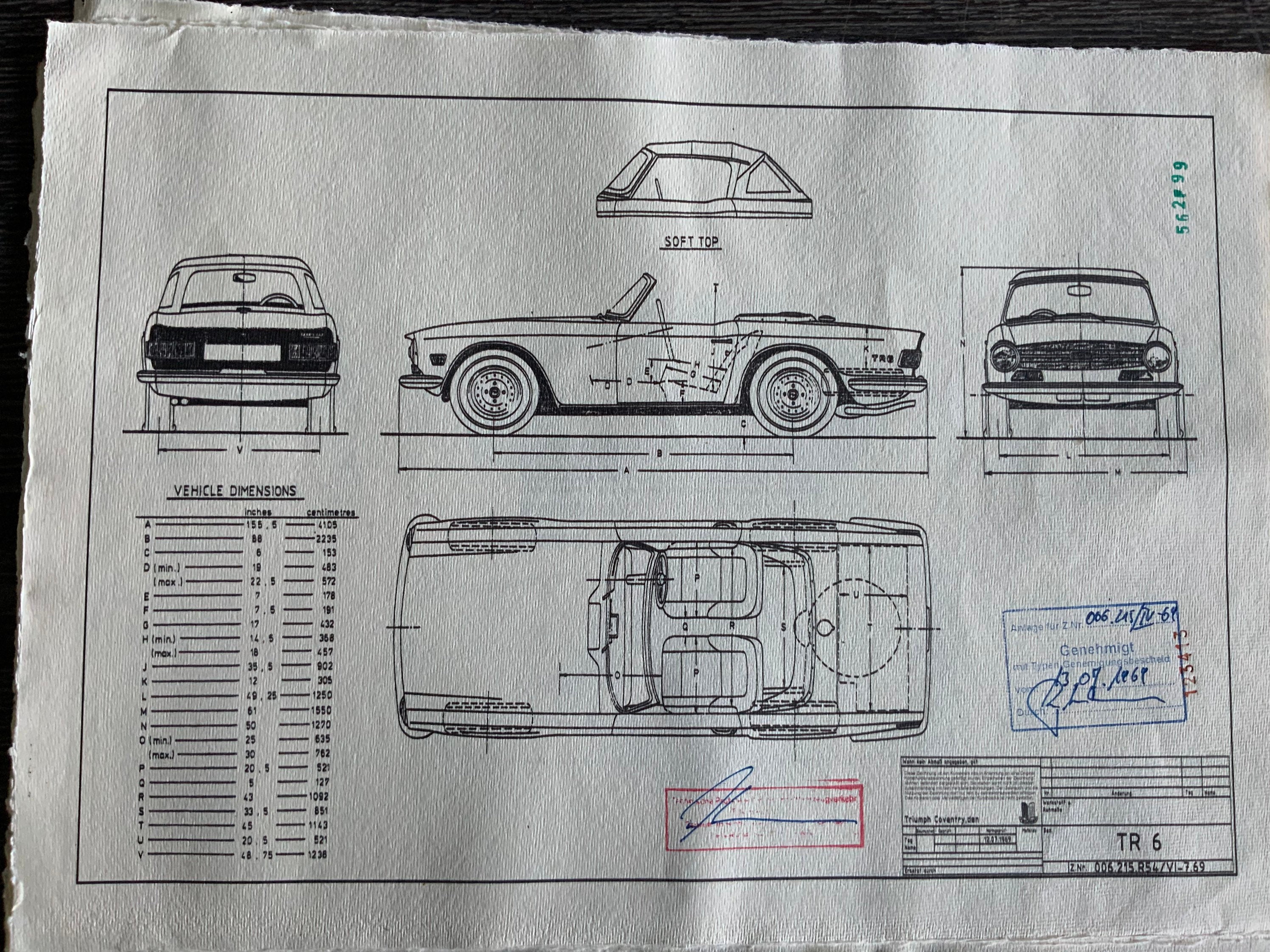 Triumph TR 6 1969 construction drawing ART work