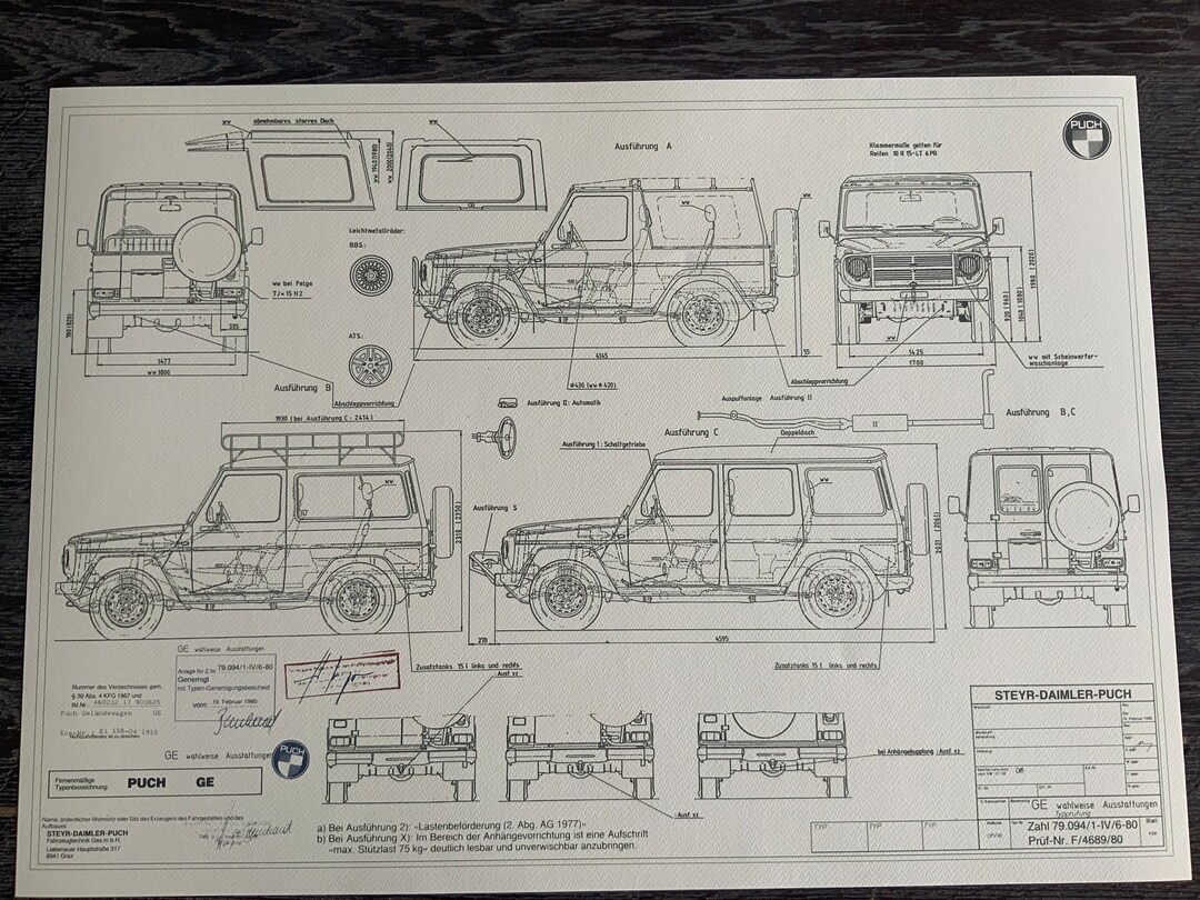 Puch G-class W460 Special Equipment From 1980 Construction Drawing ART ...