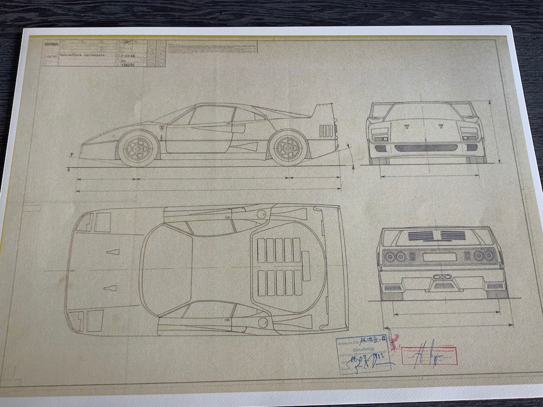 Ferrari F40 1987 Construction Drawing ART Work Blueprint - Etsy