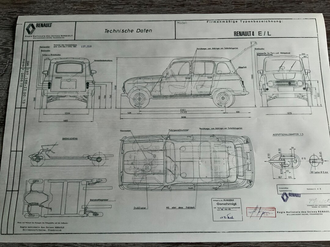 Renault R4 E / L 1973 Construction Drawing ART Work Blueprint - Etsy