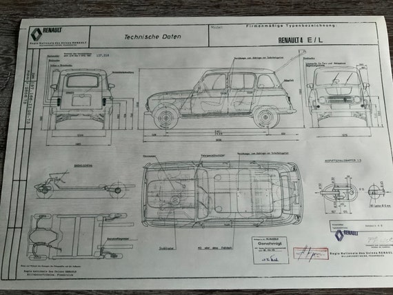 Renault R4 E/L 1973 Design Drawing ART Work Blueprint - Etsy