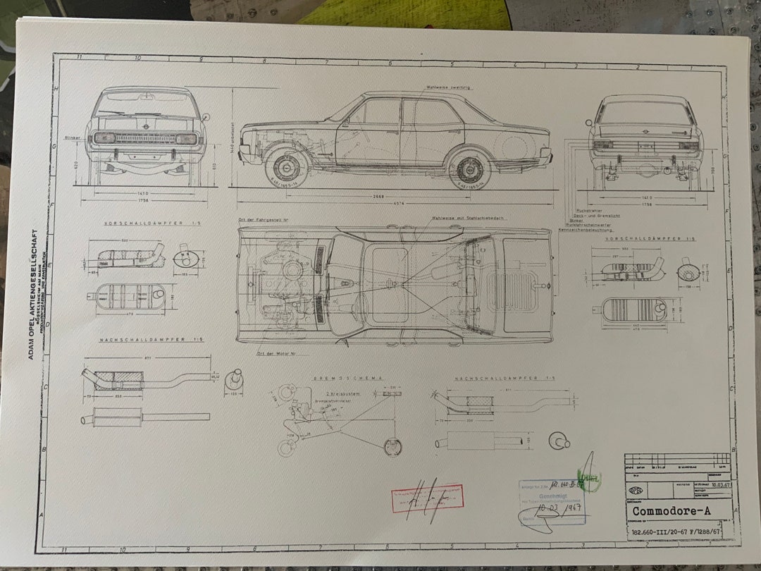 Opel Commodore A Limousine 1967 Construction Drawing ART Work Blueprint ...