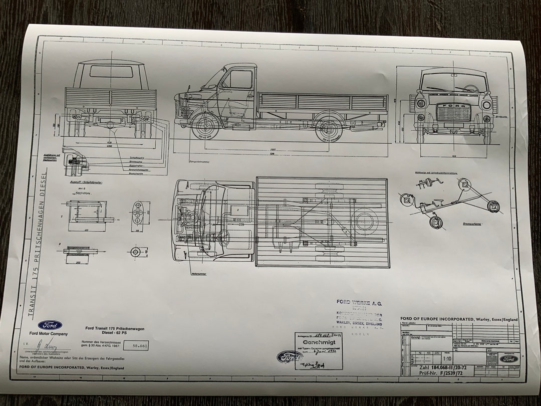 Ford Transit 175 Diesel Flatbed Truck 1972 Construction Drawing ART ...