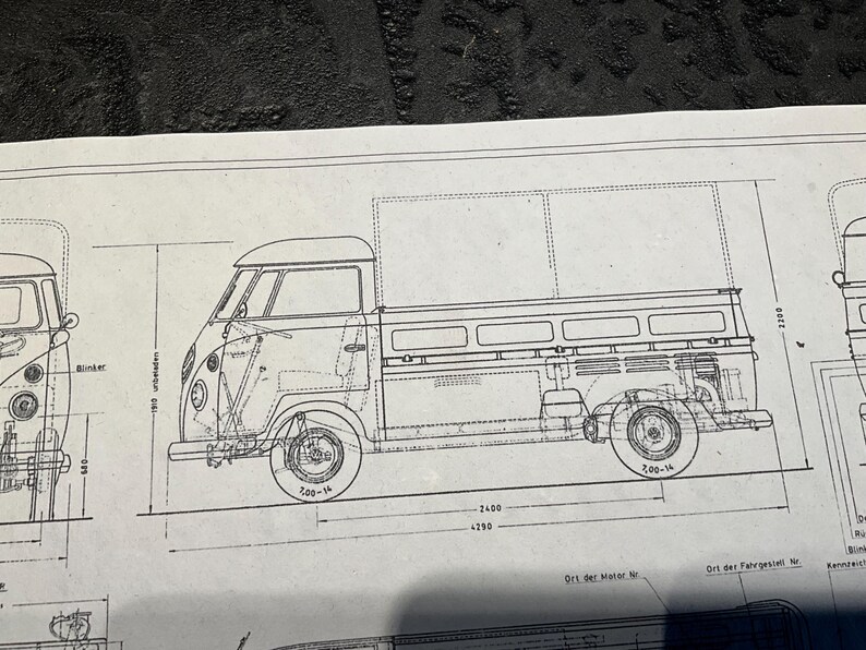 VW T1 Type 26 Kombi 1965 Flatbed Design Drawing ART Work Blueprint - Etsy
